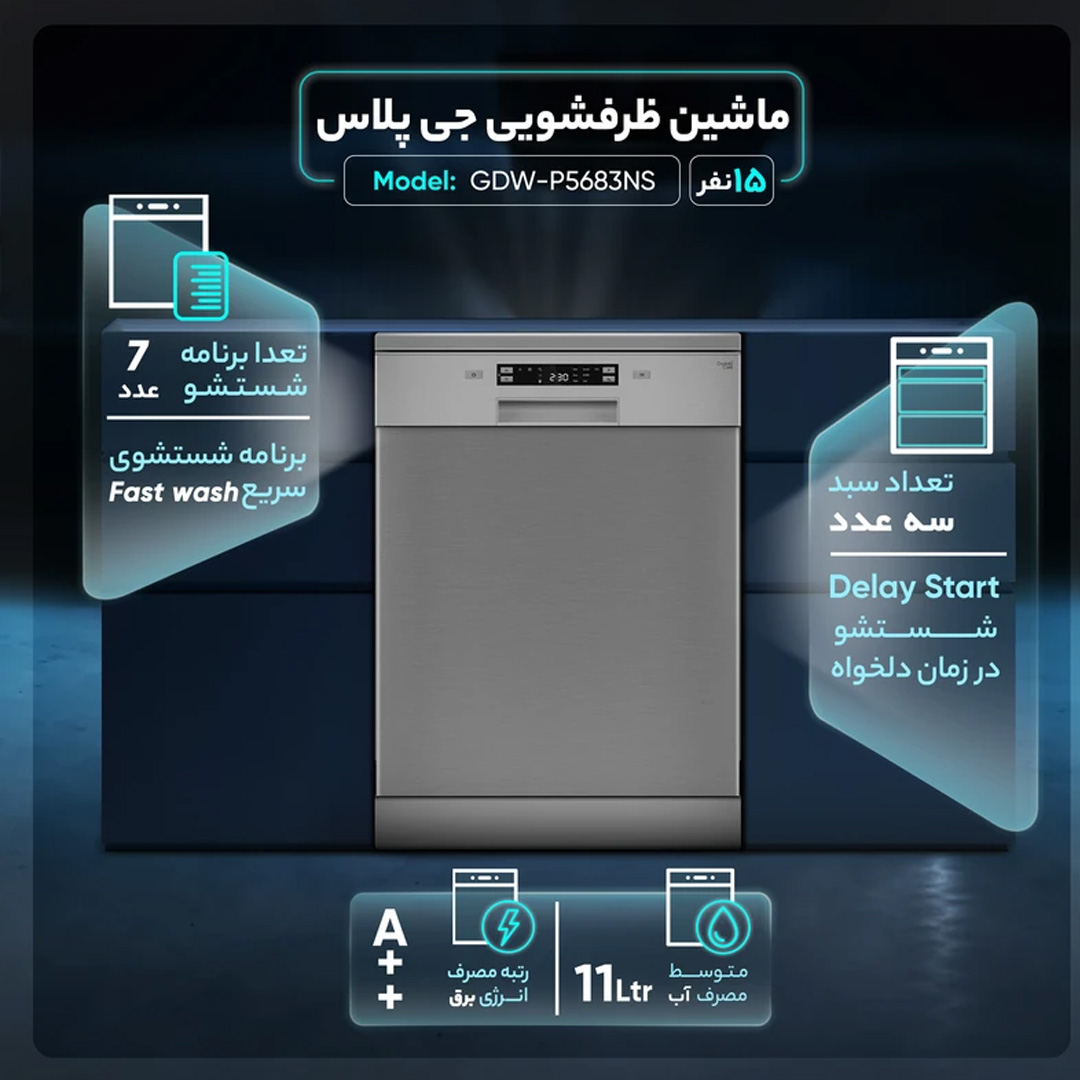 ماشین ظرفشویی 15 نفره جی پلاس مدل GDW-P5683NS | بازرگانی کریمی